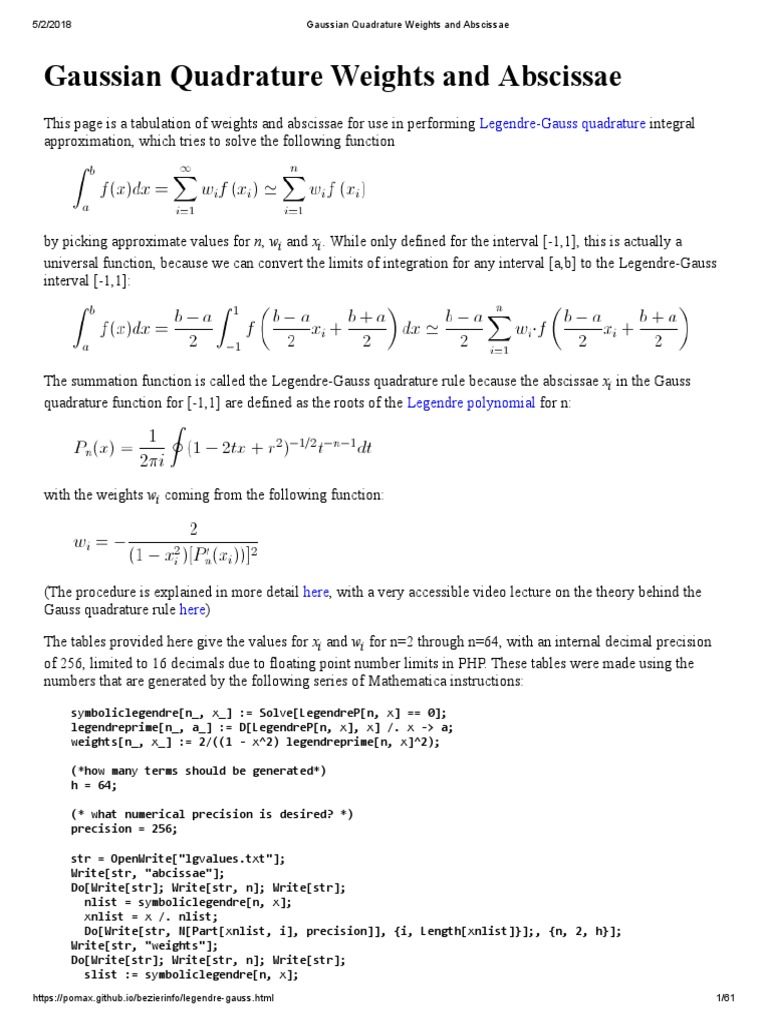Gaussian Quadrature Weights and Abscissae | PDF | Theoretical Computer Science | Numerical Analysis