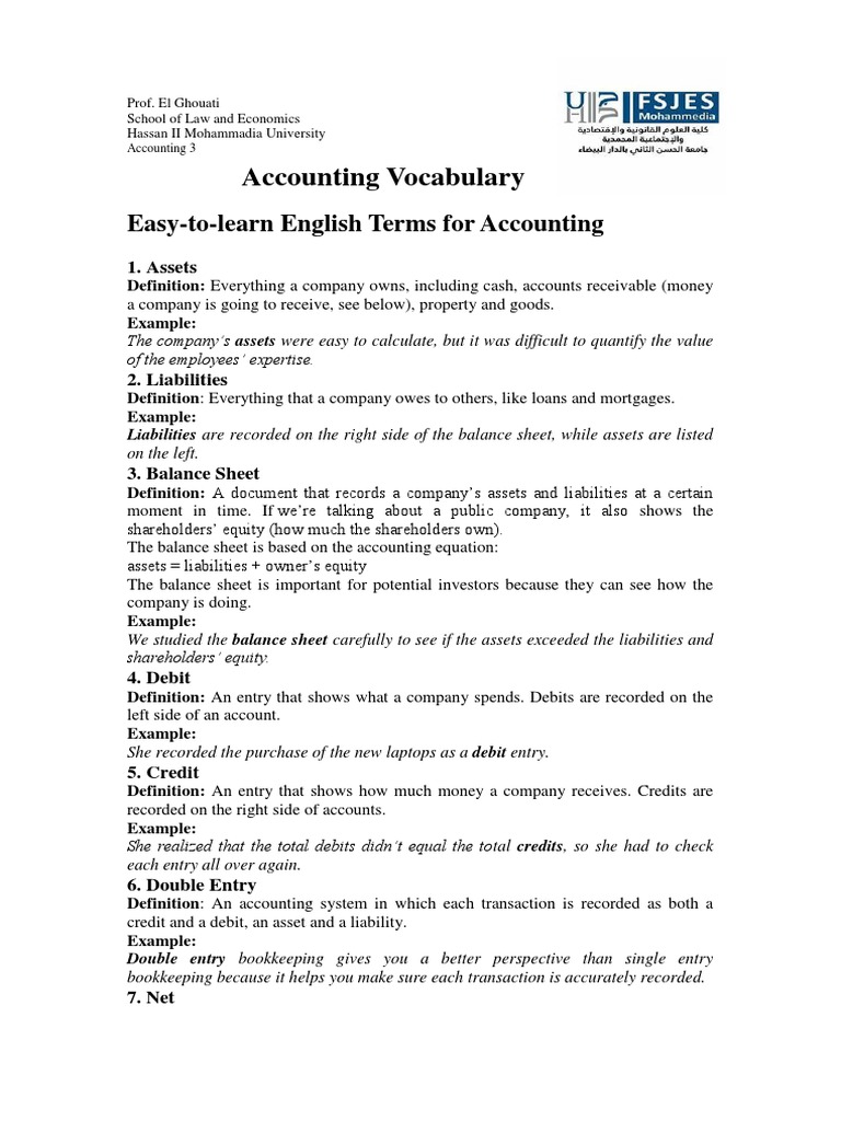 Accounting Vocabulary: Easy-To-Learn English Terms For Accounting | PDF ...