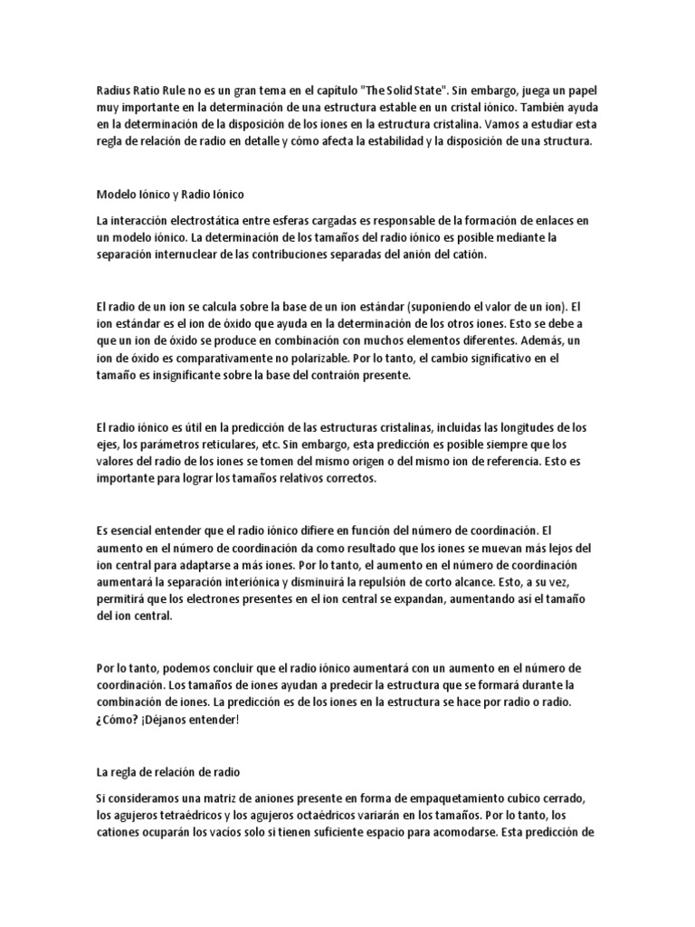 Radius Ratio Rule | PDF | Ion | Estructura cristalina