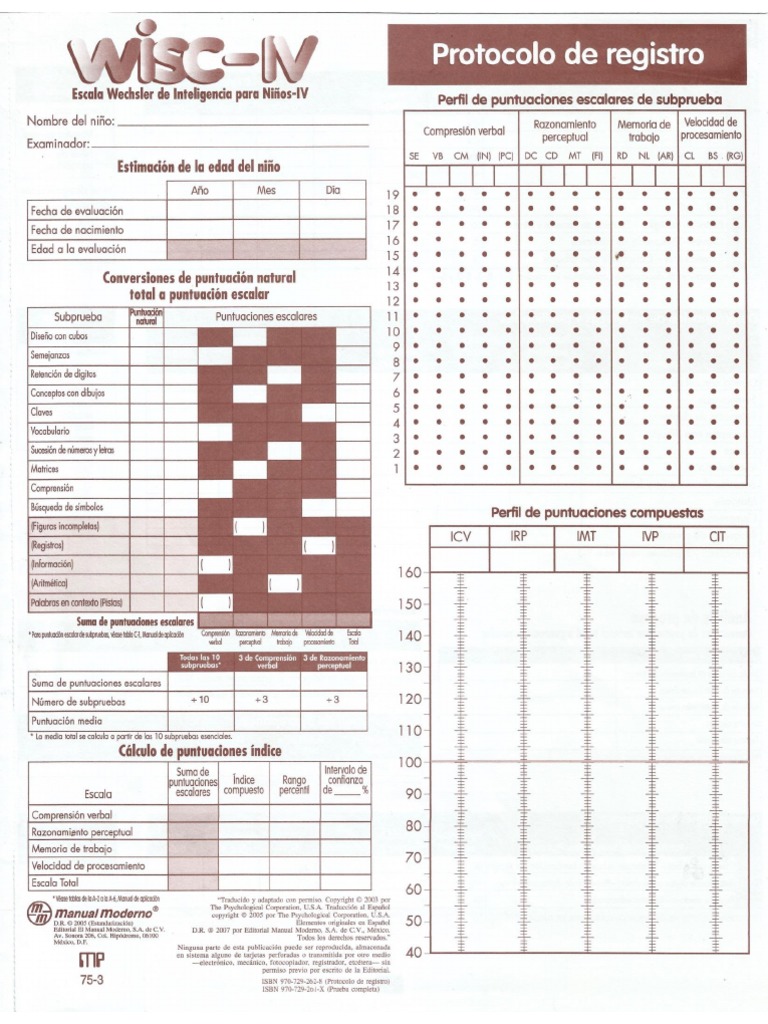 Wisc-IV Protocolo Completo
