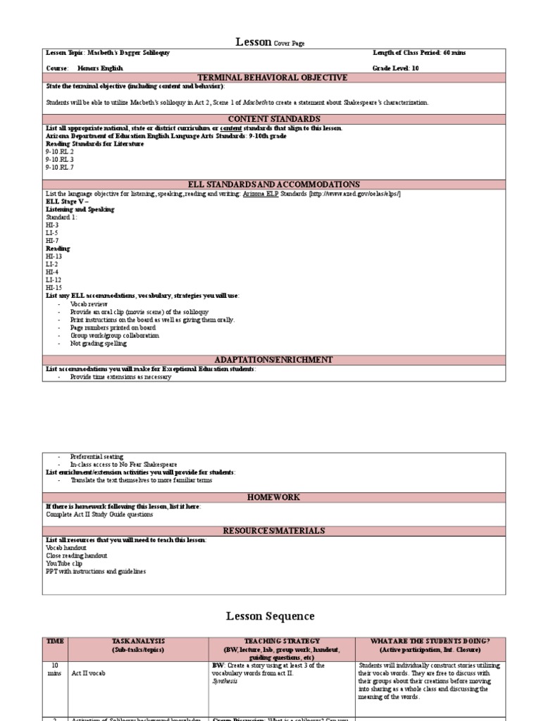 Macbeth Lesson Plan | PDF