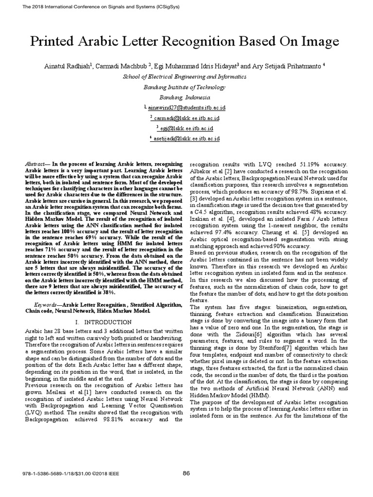 Printed Arabic Letter Recognition Based On Image | PDF | Artificial ...