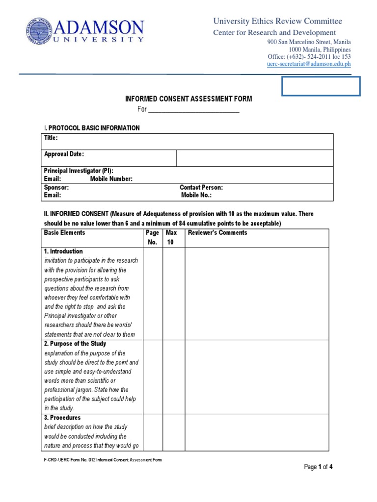 Informed Consent Assessment Form | PDF | Informed Consent | Consent