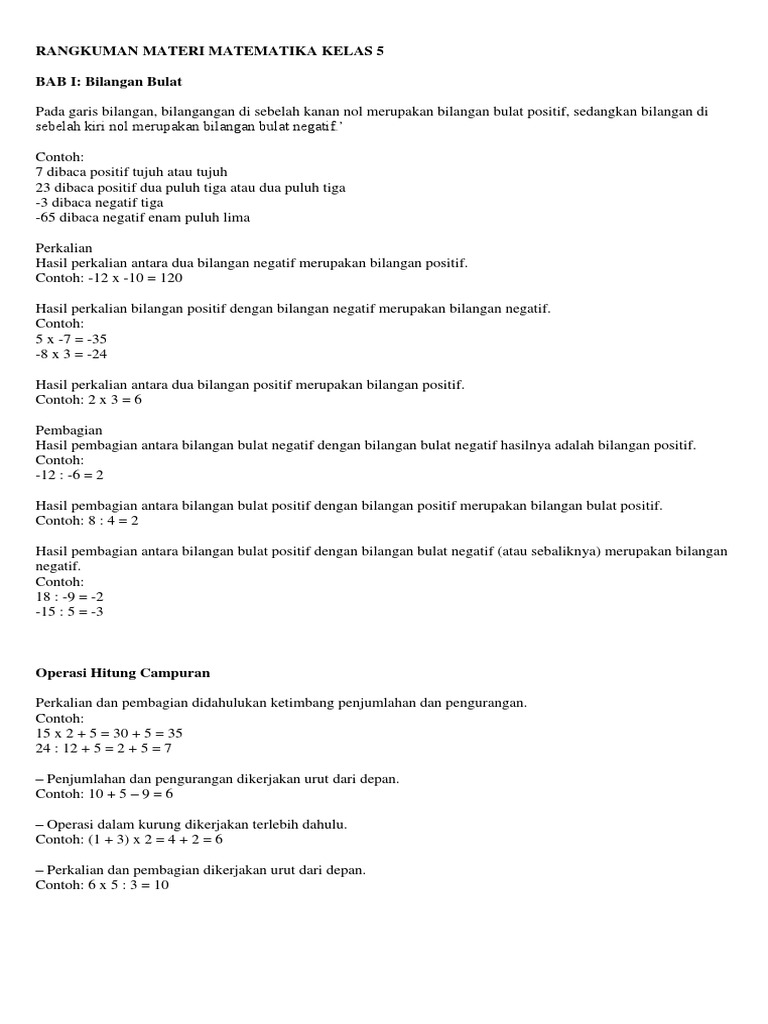 Rangkuman Materi Matematika Kelas 5 | PDF