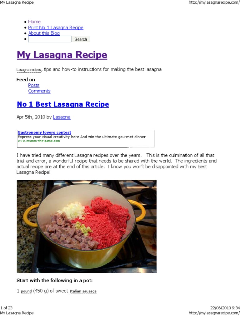 My Lasagna Recipe | PDF | Lasagne | Teaspoon