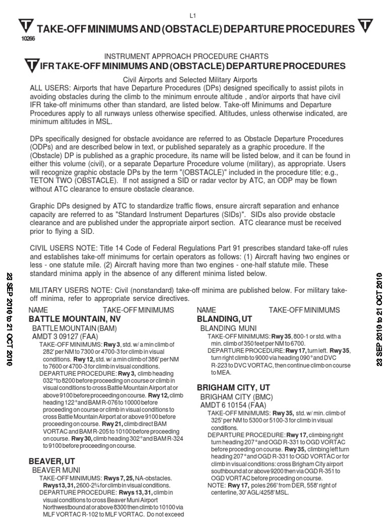 Nellis AFB Take-Off Minimums and Obstacle) Departure Procedures SW4TO | PDF