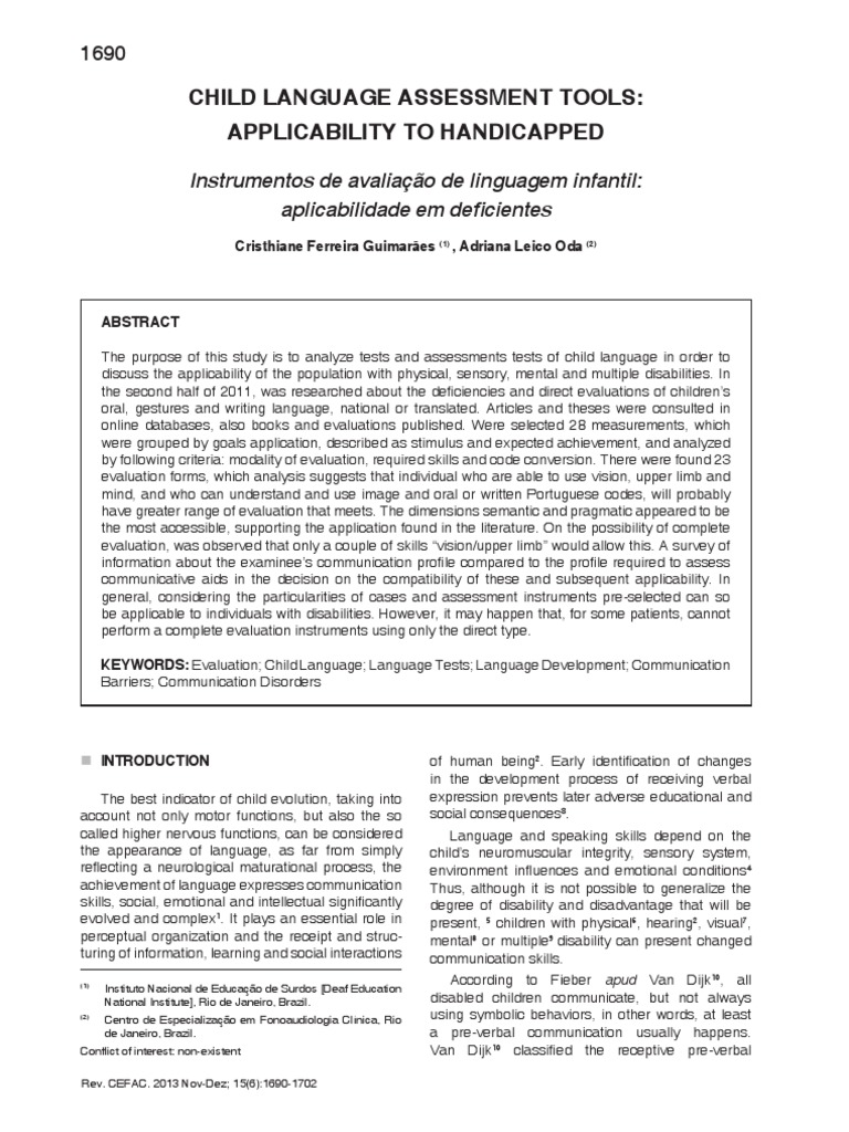 Child Language Assessment Tools: Applicability To Handicapped | PDF ...