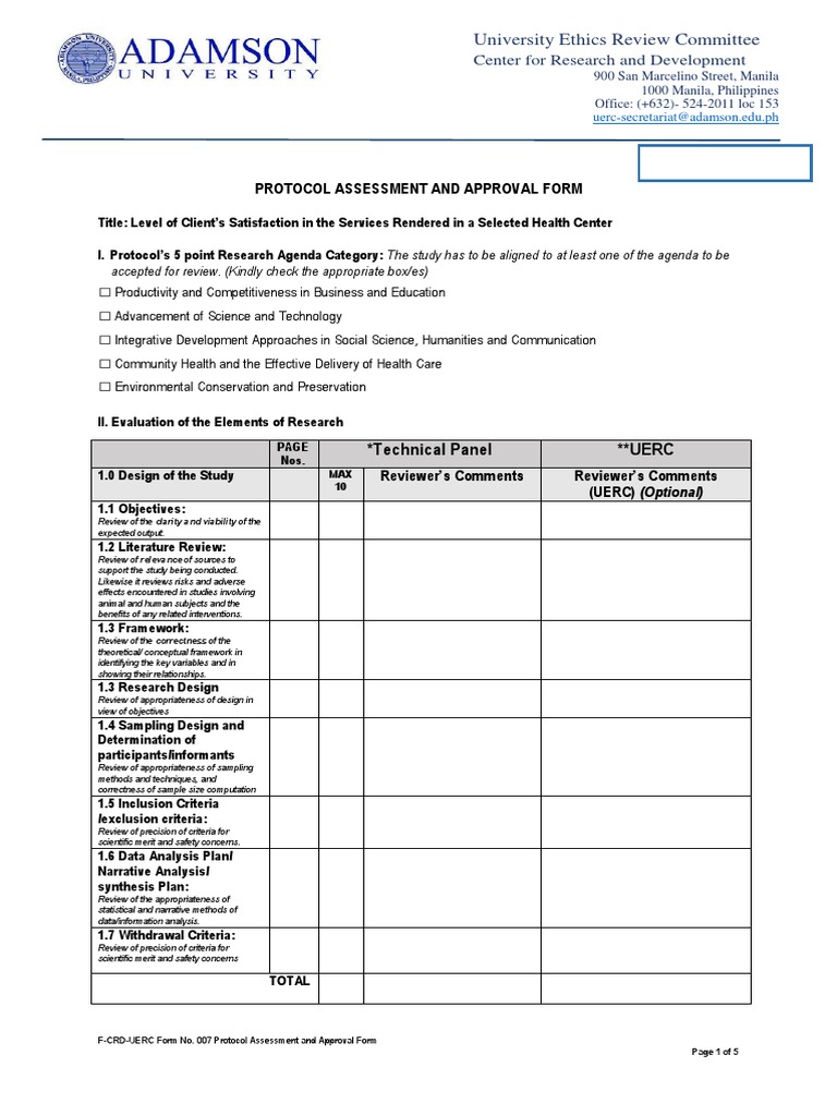 131protocol Assessment and Approval Form | PDF | Consent | Sampling ...
