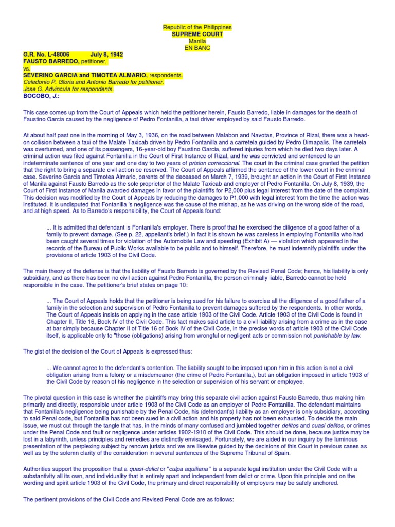 1.concept of Quasi Delict | PDF | Negligence | Crime & Violence