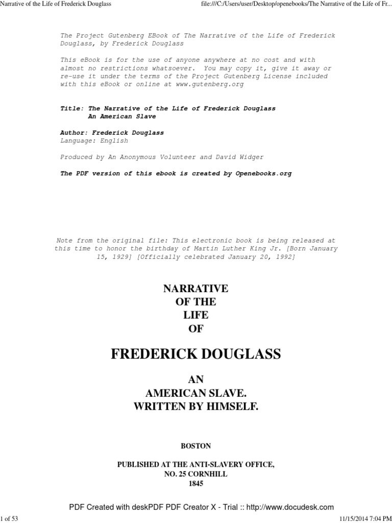 Narrative of The Life of Frederick Douglass | PDF | Abolitionism In The ...