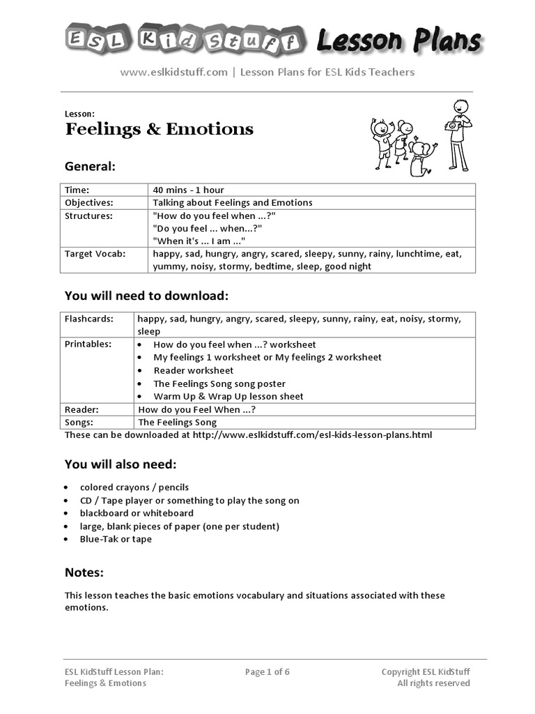 Feelings Emotions Lesson Plan | PDF | Lesson Plan | English As A Second ...