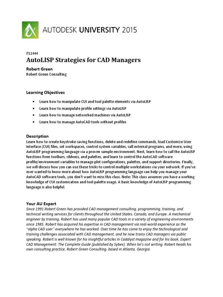 Autolisp Strategies For Cad Managers: Robert Green | PDF | Areas Of Computer Science | Computer ...