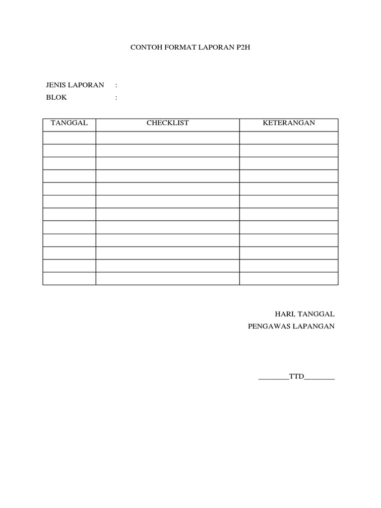 Contoh Format Laporan P2H Alat Berat | PDF