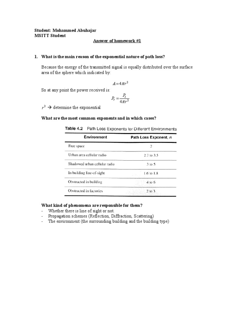 Wireless Mohammed Abuhajar HW1 | PDF | Bandwidth (Signal Processing) | Radio Propagation