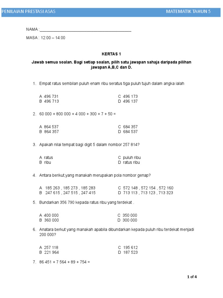 Math Tahun 5 | PDF