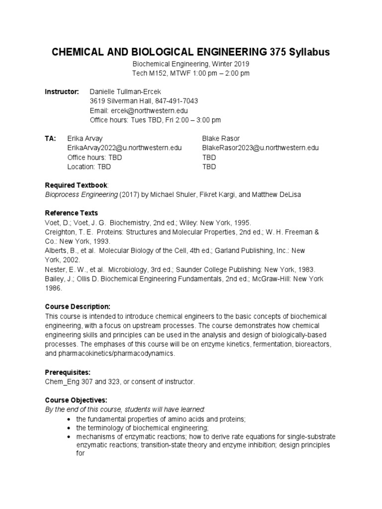 Biochemical Engineering Curriculum | PDF | Enzyme | Test (Assessment)