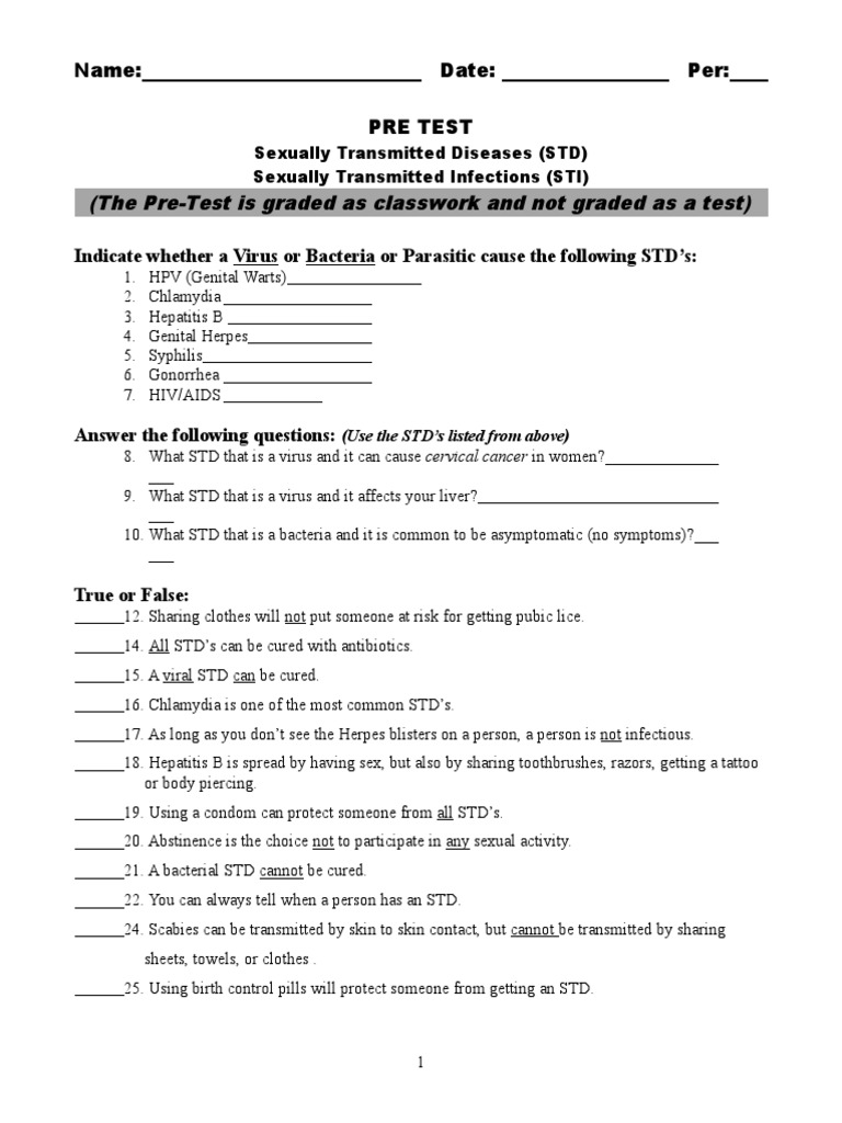 STD Pre Test | PDF | Sexually Transmitted Infection | Hiv/Aids