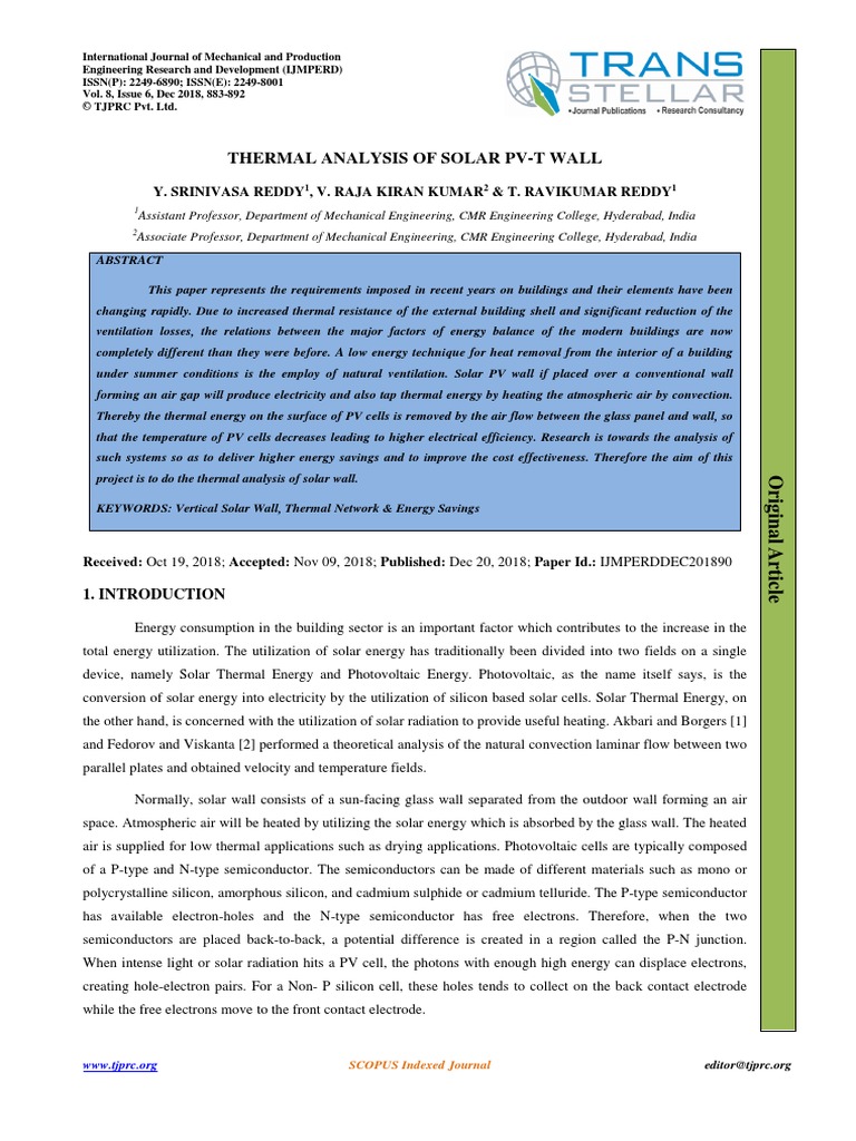 Thermal Analysis Of Solar PV T Wall Y Srinivasa Reddy V Raja Kiran