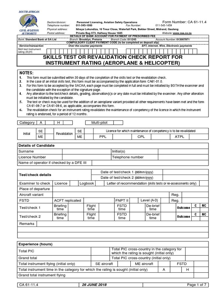 Skills Test Report for Instrument Rating | PDF | Test (Assessment ...