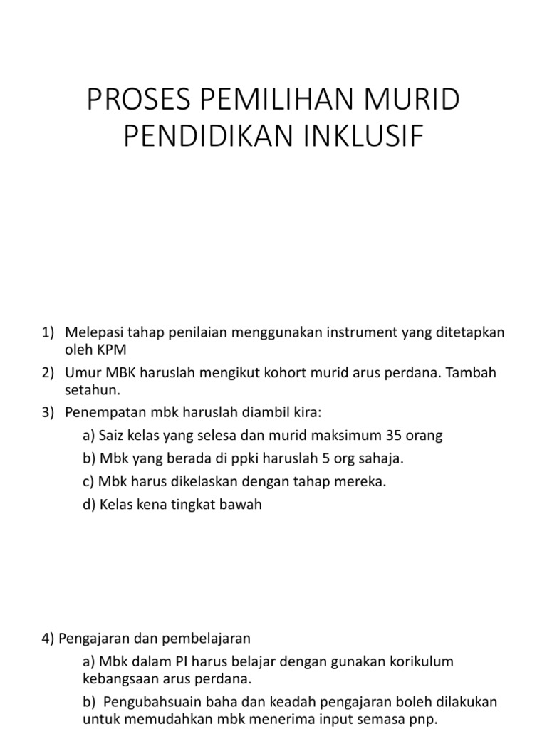 Proses Pemilihan Murid Pendidikan Inklusif | PDF