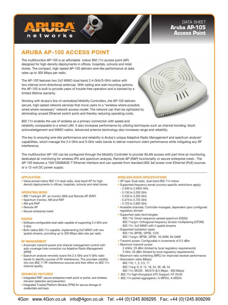 Aruba AP-105 dual-band wireless access point | PDF | Ieee 802.11 ...