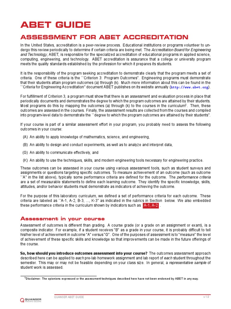 Quanser ABET Guide | PDF | Educational Assessment | Science