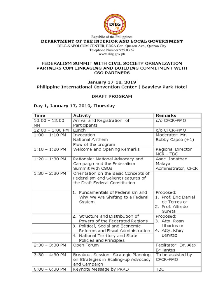 Draft Program - Federalism Summit With CSO Partners 121918 | PDF ...