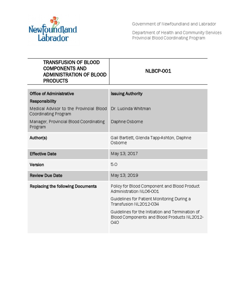 Transfusion Administration Blood Products | PDF | Blood Transfusion ...