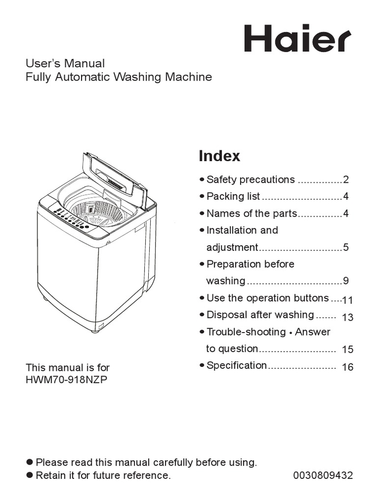 Index: User's Manual Fully Automatic Washing Machine | PDF | Laundry ...