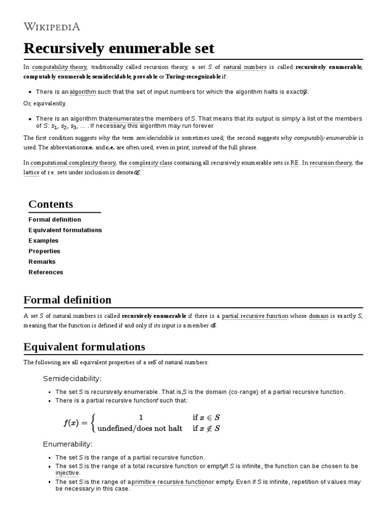 Recursively Enumerable Set | PDF | Computability Theory | Formalism (Deductive)