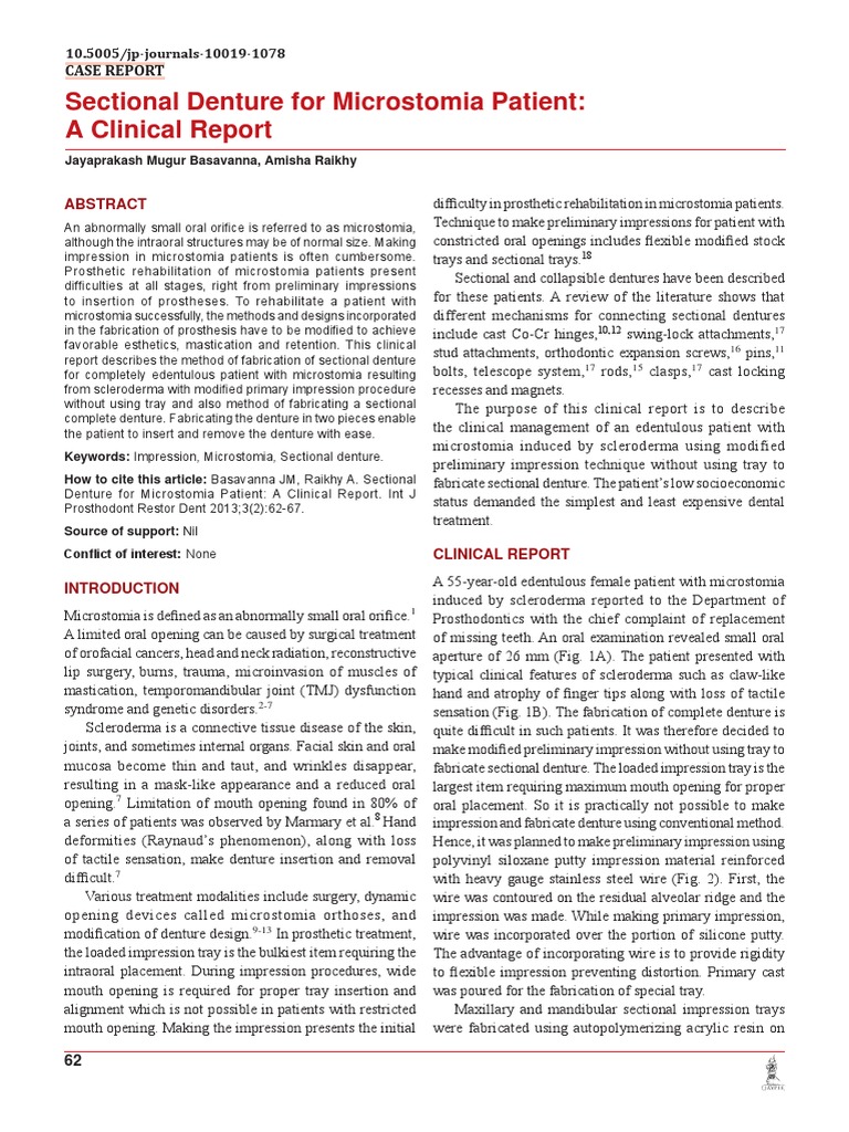 Sectional Denture For Microstomia Patient: A Clinical Report | PDF ...