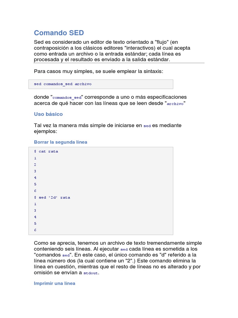 Comando SED | PDF | Expresión regular | Archivo de computadora