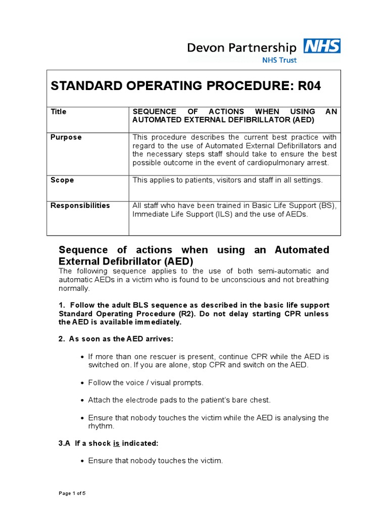 C12 Resus SOP R04 AED Dec15 | PDF | Cardiopulmonary Resuscitation ...
