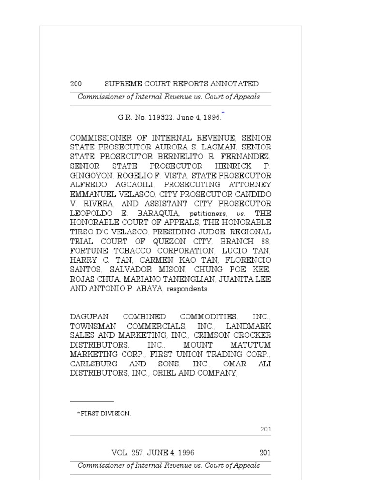 CIR V Fortune Tobacco Escra | PDF | Prosecutor | Certiorari