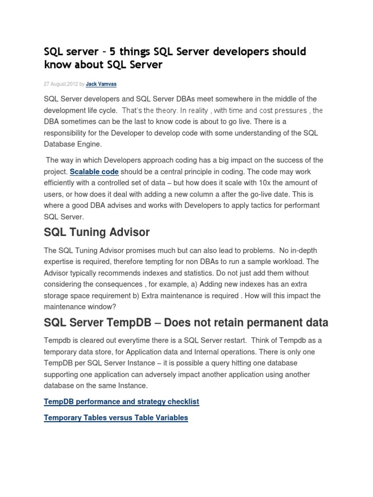 SQL Server - 5 Things SQL Server Developers Should Know About SQL ...