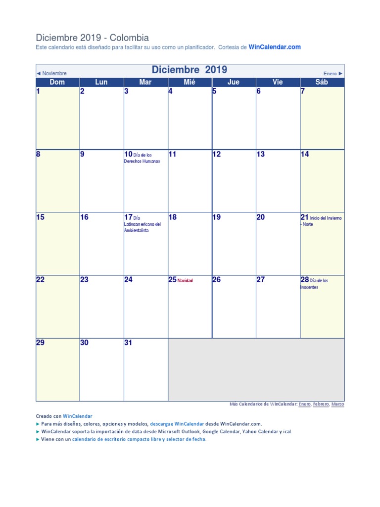 Calendario Diciembre 2019 | PDF