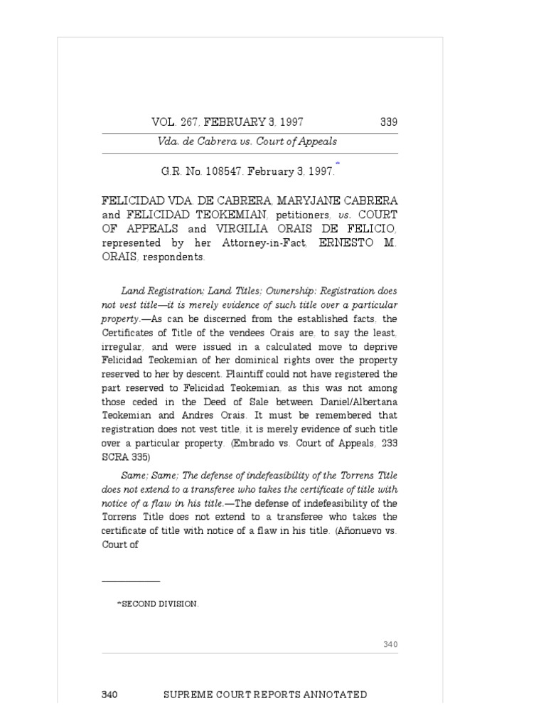 Vda. de Cabrera vs. Court of Appeals | Download Free PDF | Laches (Equity) | Lawsuit