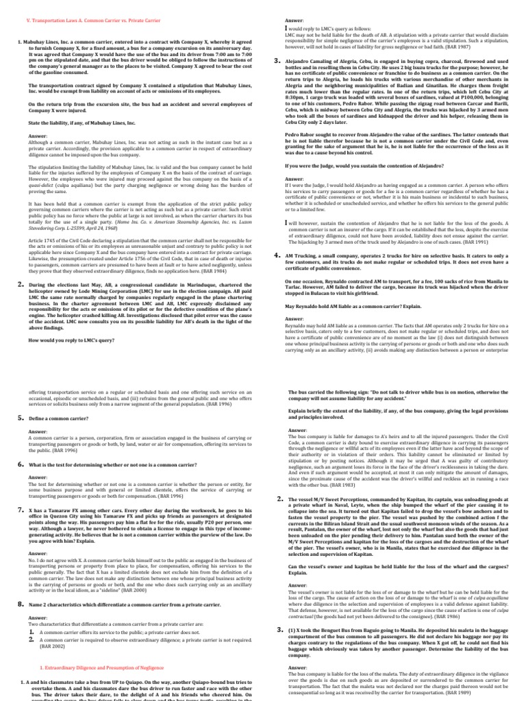Transportation Question and Answer | Download Free PDF | Common Carrier ...