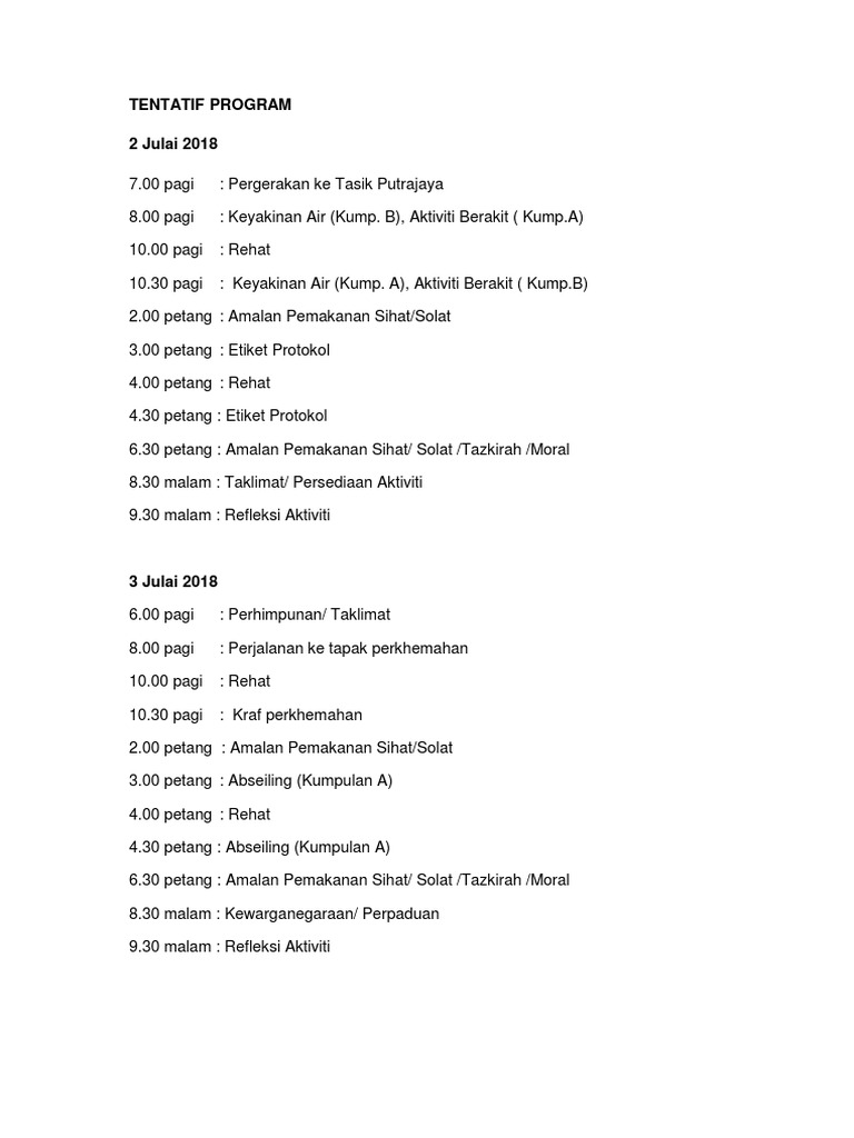 TENTATIF PROGRAM Dan Penutup | PDF
