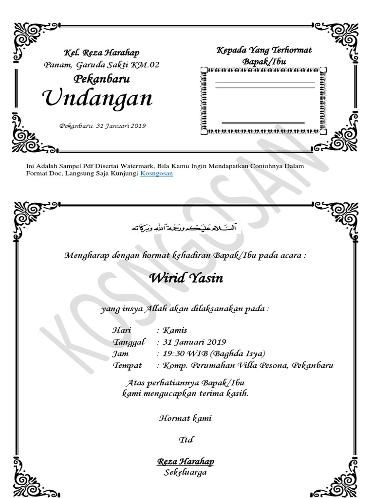 Contoh Undangan Wirid Yasin | PDF