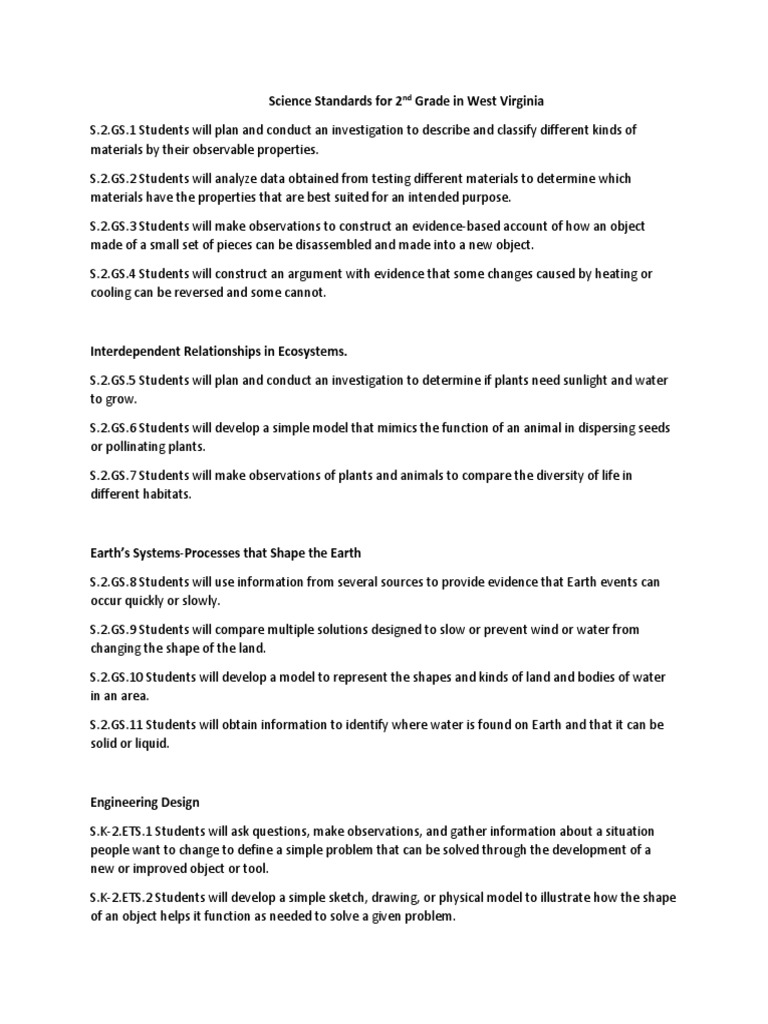 2nd Grade Science Standards Overview | PDF