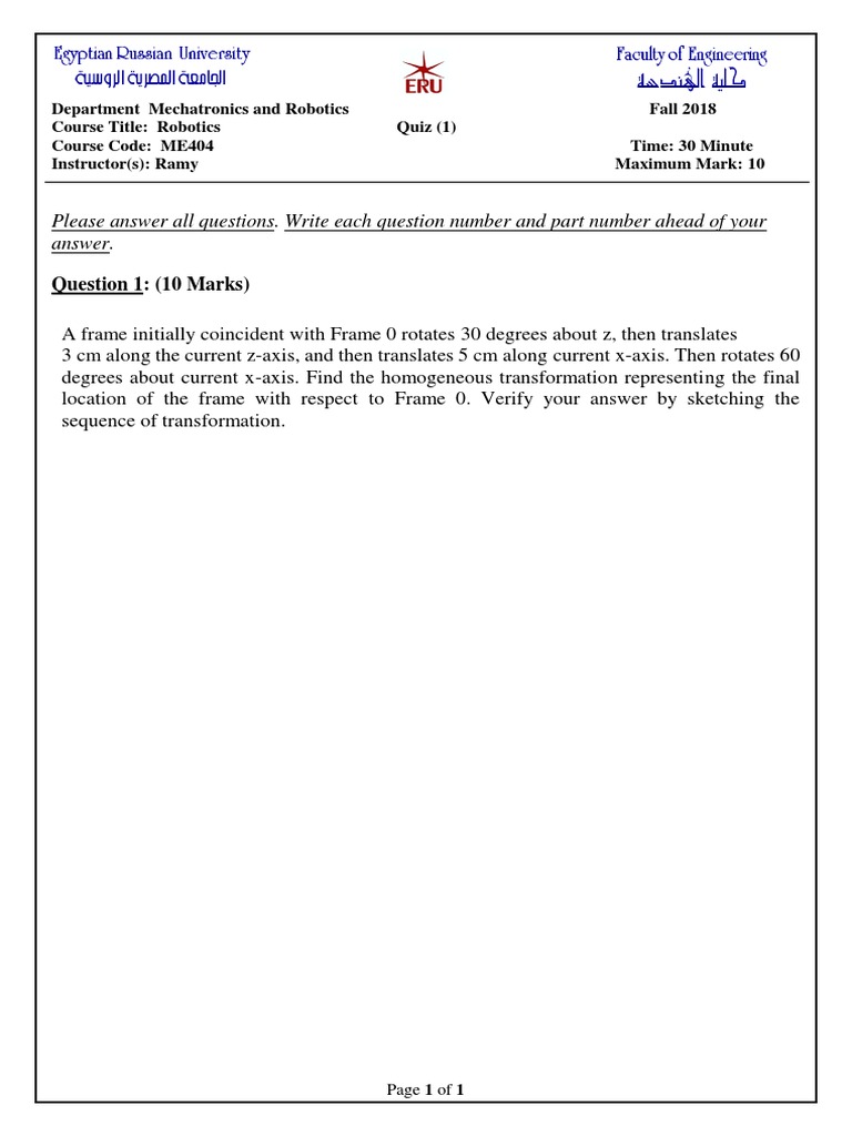 Exam Robotics2 | PDF