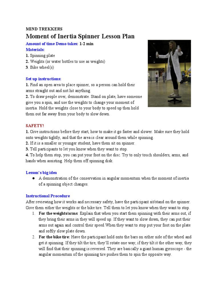 Moment of Inertia Spinner Lesson Plan: Amount of Time Demo Takes ...