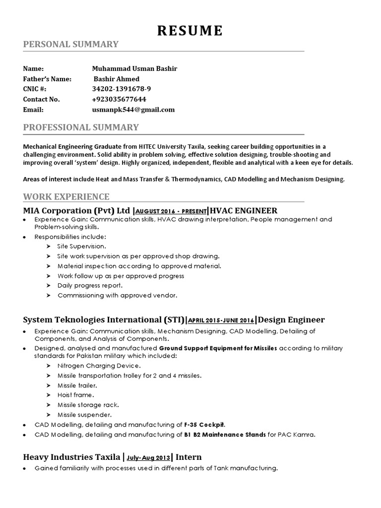 Usman Resume | PDF | Computer Aided Design | Mechanical Engineering