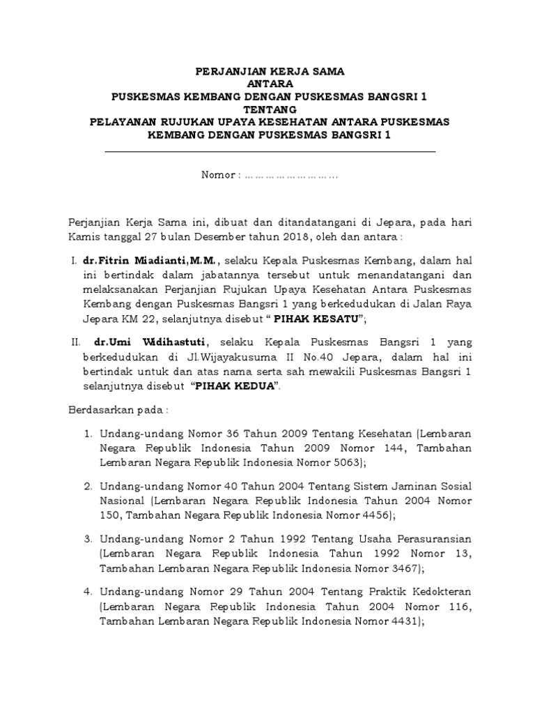 Mou Puskesmas Rawat Jalan Dengan Puskesmas Rawat Inap Pdf