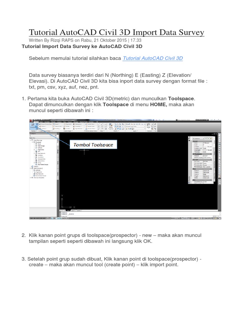 Tutorial AutoCAD Civil 3D Import Data Survey | PDF