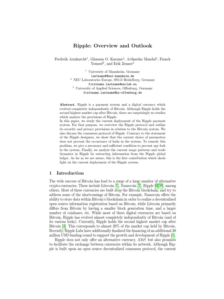 Ripple: Overview and Outlook | PDF | Bitcoin | Financial Technology