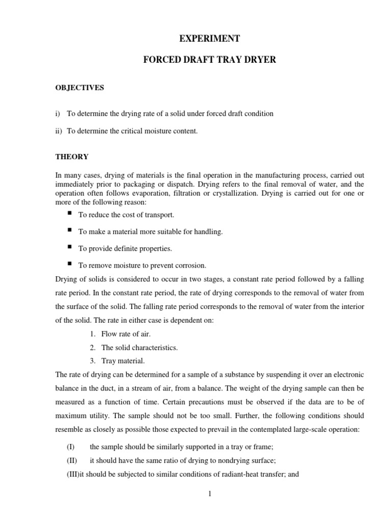 Exp - S10A - Forced Draft Tray Dryer | PDF | Flow Measurement | Clothes ...