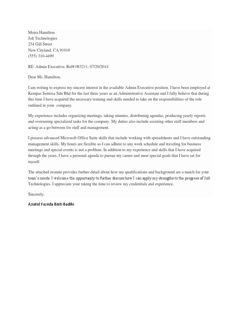 Admin Executive Application Letter | PDF