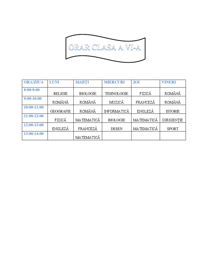 Orar Clasa A Vi-A | PDF
